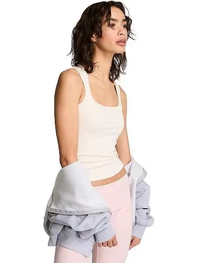 Pink All-day Soft Rib Square-neck Tank Top - Beige