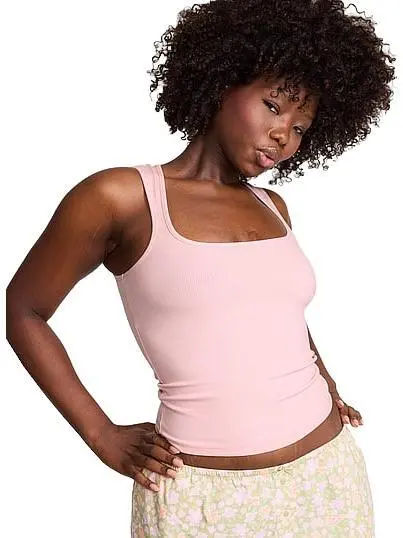 Pink All-day Soft Rib Square-neck Tank Top - Pink