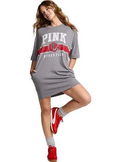 Pink Pima Cotton T-shirt Dress - Grey