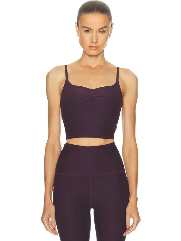 Beyond Yoga Spacedye Raised The Barre Shirred Cropped Tank Top - Eggplant Purple Heather
