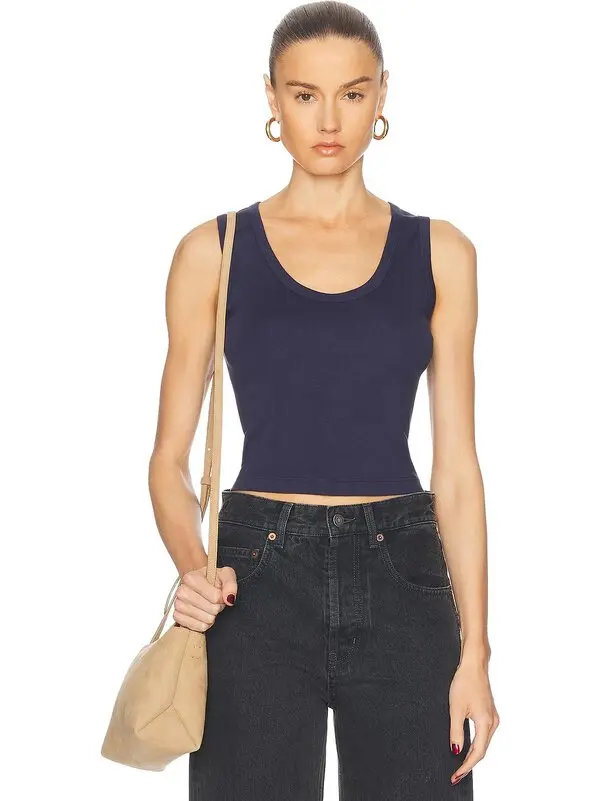 Enza Costa Supima Rib Baby Cropped Fitted Tank Top - Indigo