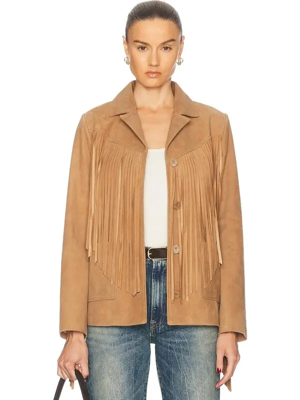 LoveShackFancy Geraline Leather Jacket - Camel