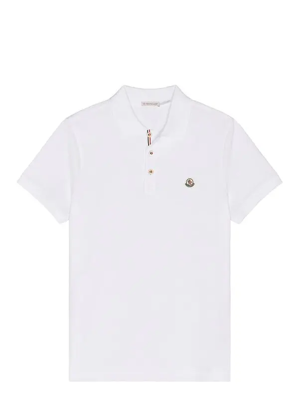 Moncler Short Sleeve Polo In Navy - White
