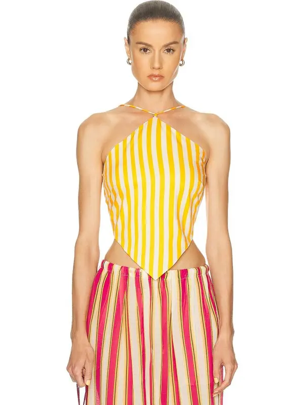 SIMONMILLER Kit Poplin Tie Top - Sungold & Ecru Stripe