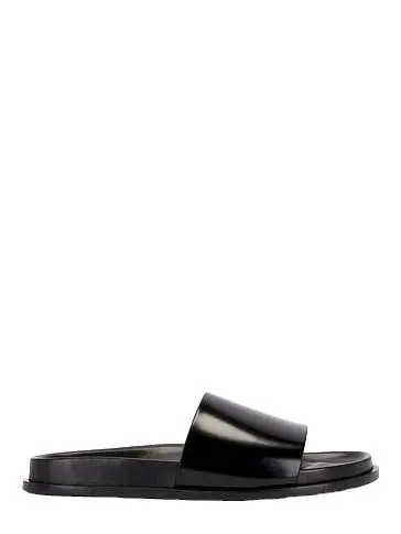 Saint Laurent Calfskin Leather Slide Sandals - Nero