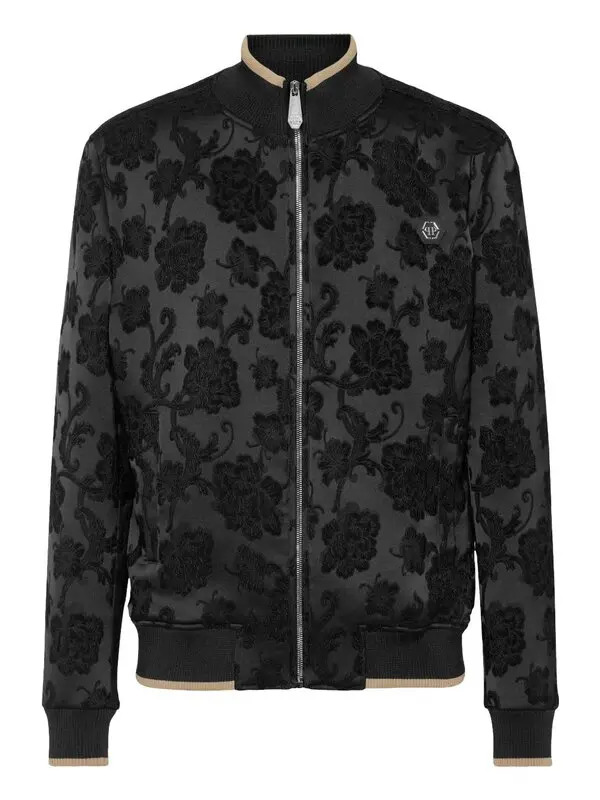 Philipp Plein Jacquard Floral Bomber Jacket - Black