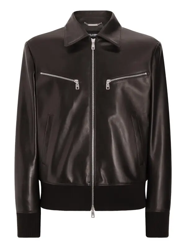 Dolce & Gabbana Lambskin Biker Jacket - Brown