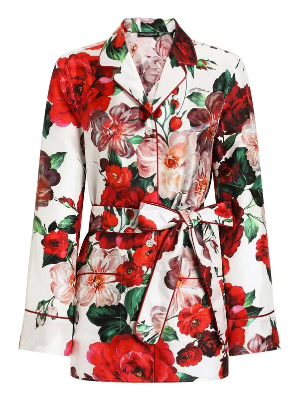 Dolce & Gabbana Long-sleeved Twill Pajama Shirt With Rose - Print