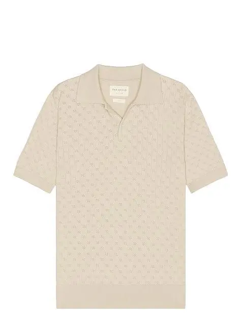 FAR AFIELD Jacobs Short Sleeve Polo In Nude - Peyote Sand Perforated Lace