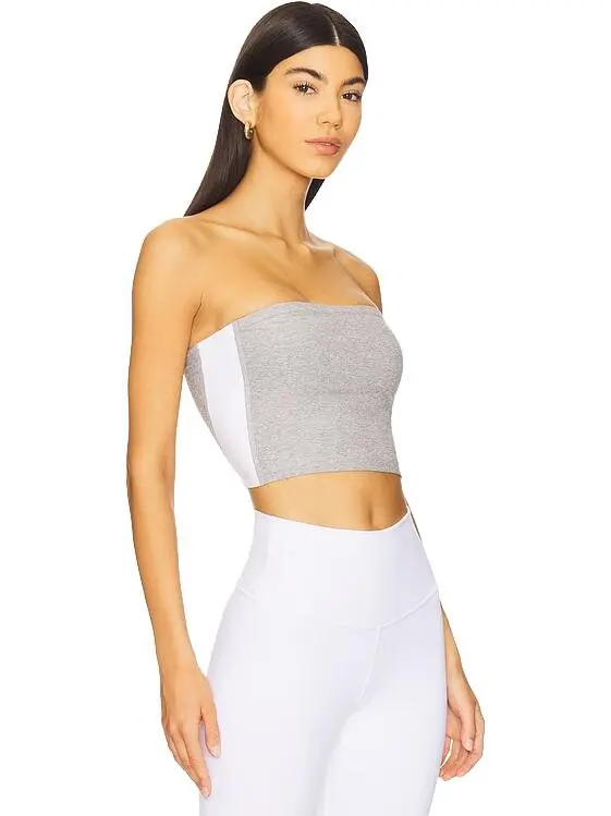 Beyond Yoga Space Dye Strapless Stripe Top - Silver Mist & Cloud White