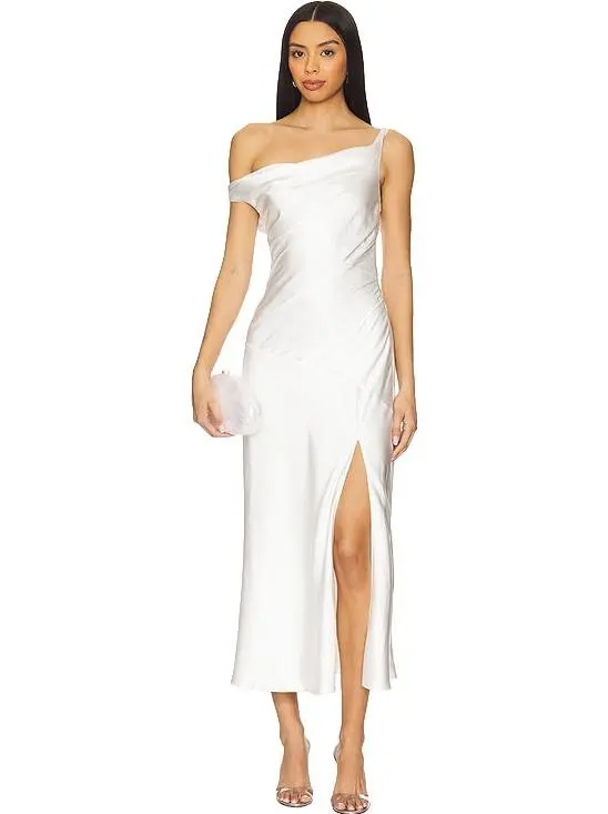 NIA Tori One-shoulder Satin Dress - White
