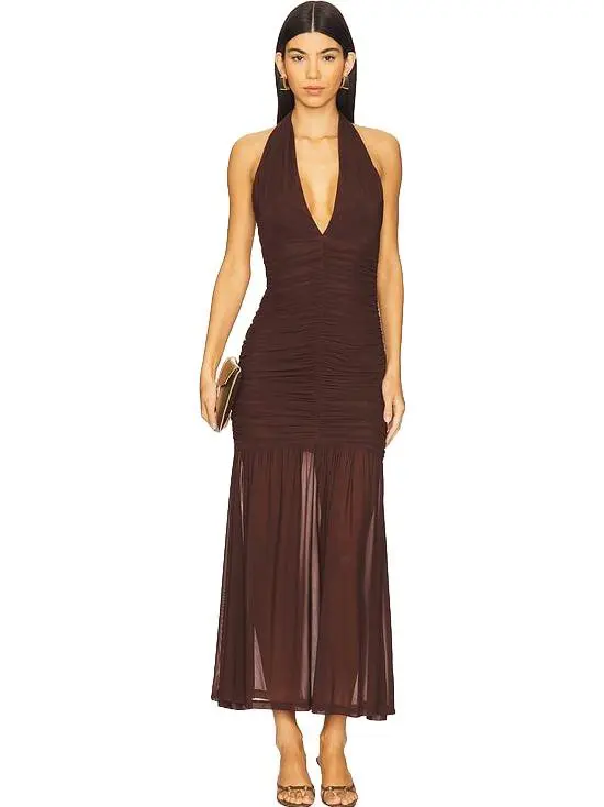 Bardot Sephera Halter Mesh Midi Dress - Chocolate