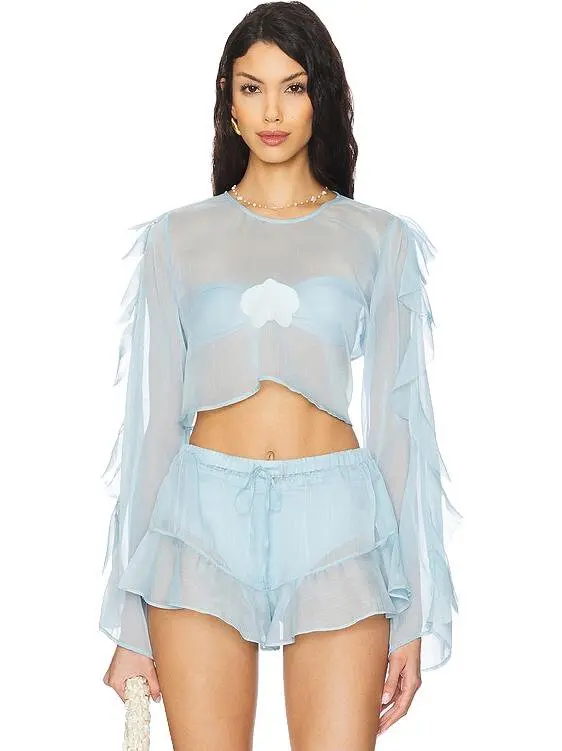 SHANI SHEMER Thoma Cropped Shirt - Baby Blue