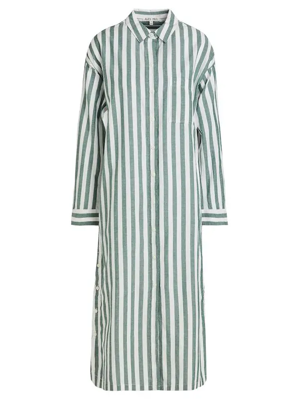 ALEX MILL Striped Cotton And Linen-blend Midi Shirt Dress - Forest Green