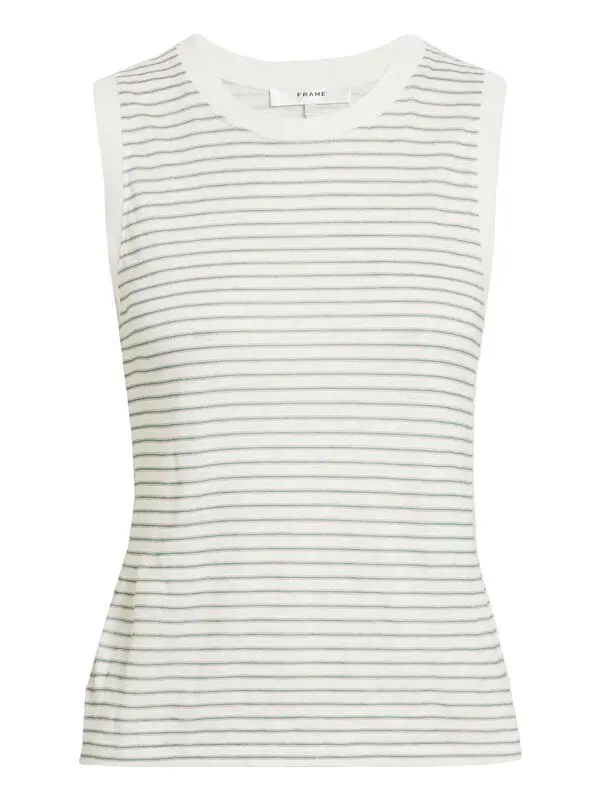 FRAME Striped Linen-jersey Tank - Off-white