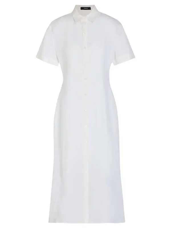 Theory Linen Midi Shirt Dress - Ivory