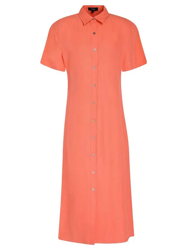 Theory Linen Midi Shirt Dress - Peach