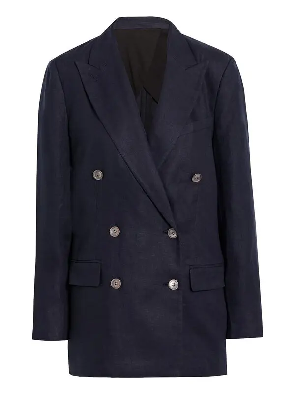 ALEX MILL Anna Double-breasted Linen-twill Blazer - Navy