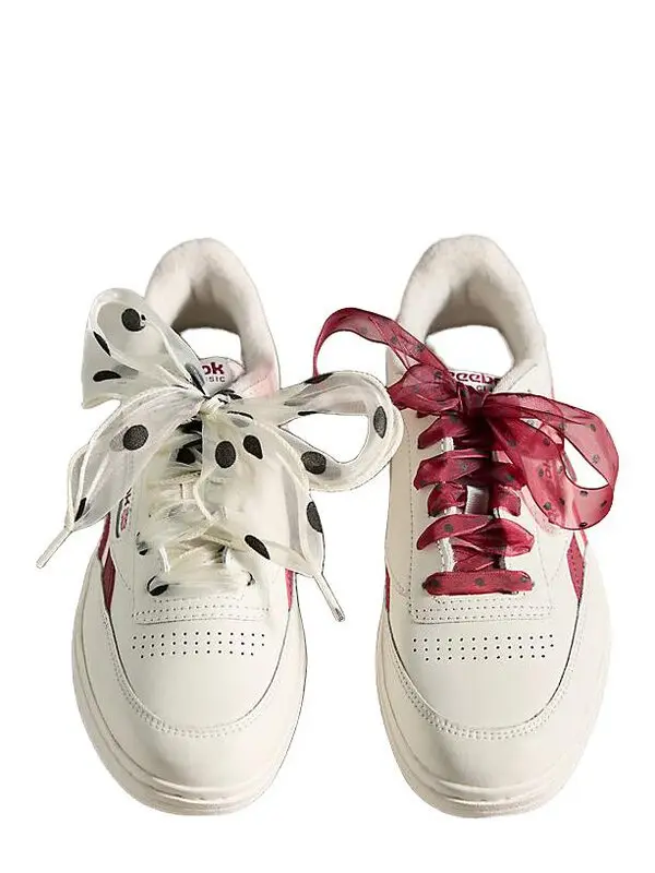 Anthropologie Organza Shoe Laces Set - Red/white Polka Dot