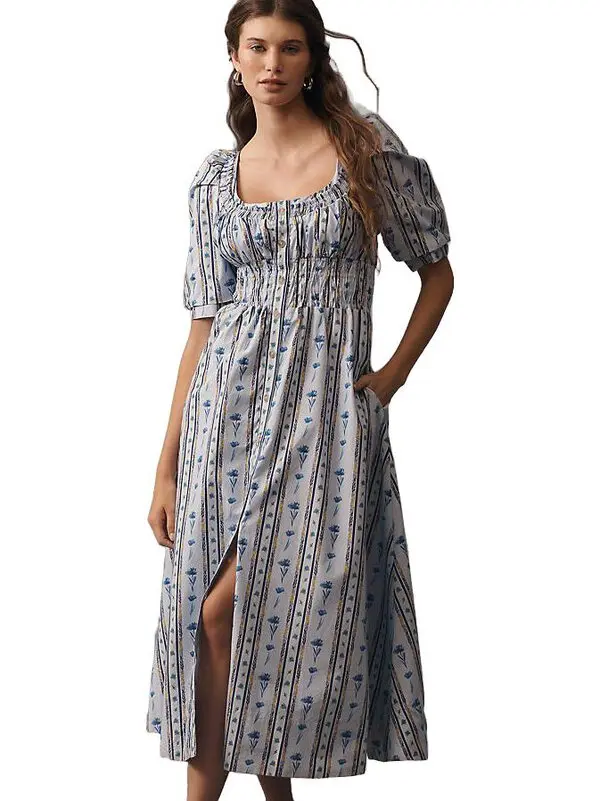 Anthropologie Short-sleeve High-low Midi Dress - Blue Stripe