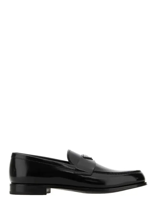 Prada Enamel Triangle Logo Slip-on Loafers - Black