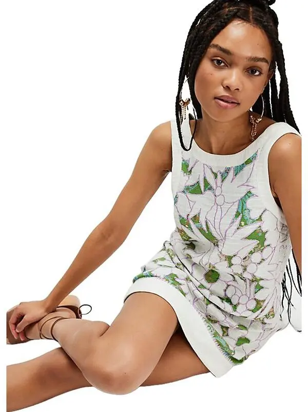 Free People Alba Mini Dress - Green Combo