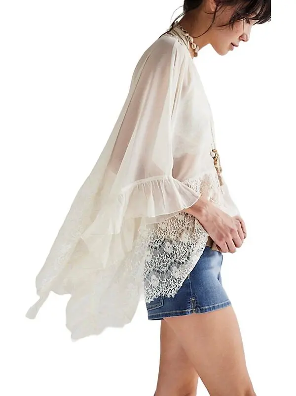 Free People Sheer Lace Poncho - Ivory