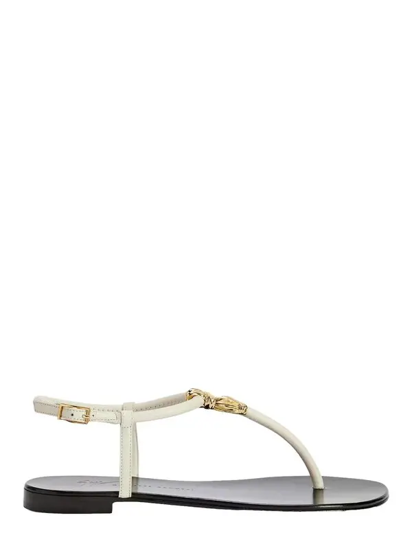 GIUSEPPE ZANOTTI Tie Flat Leather Sandals - White