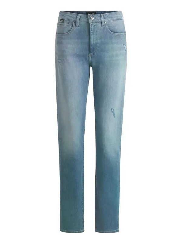 BOSS Ripped Detail Straight Leg Jeans - Blue