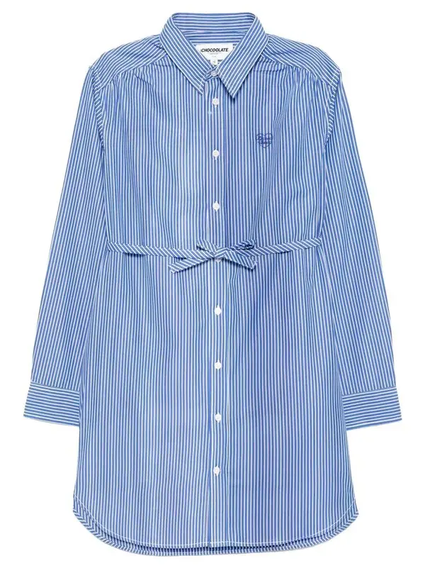 CHOCOOLATE Striped Shirt Dress - Blue
