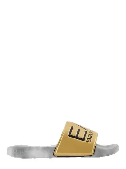 Emporio Armani Slides With Oversized Logo - Gold
