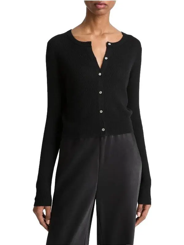 Vince Ribbed Cashmere-silk Slim Cardigan - Black