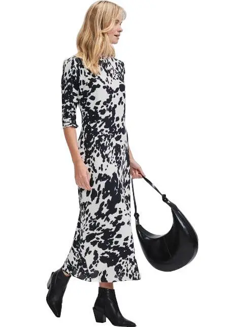 RO&ZO Printed Puff Sleeve Midi Dress - Mono