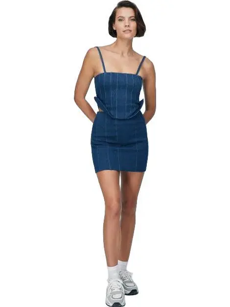 JENDUE Denim Strapless Corset Top - Blue