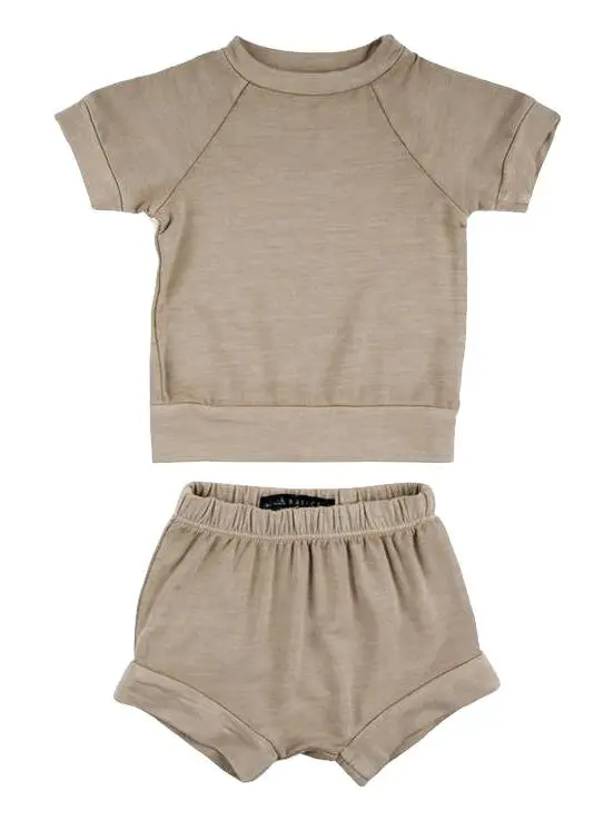 MIKI MIETTE Carlo Slub Pullover And Shorts Set - Mushroom