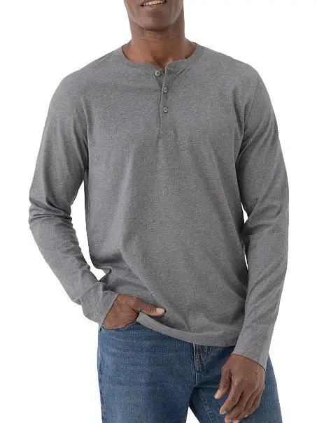 PACT Organic Cotton Softspun Henley Long Sleeve Shirt - Medium Grey Heather