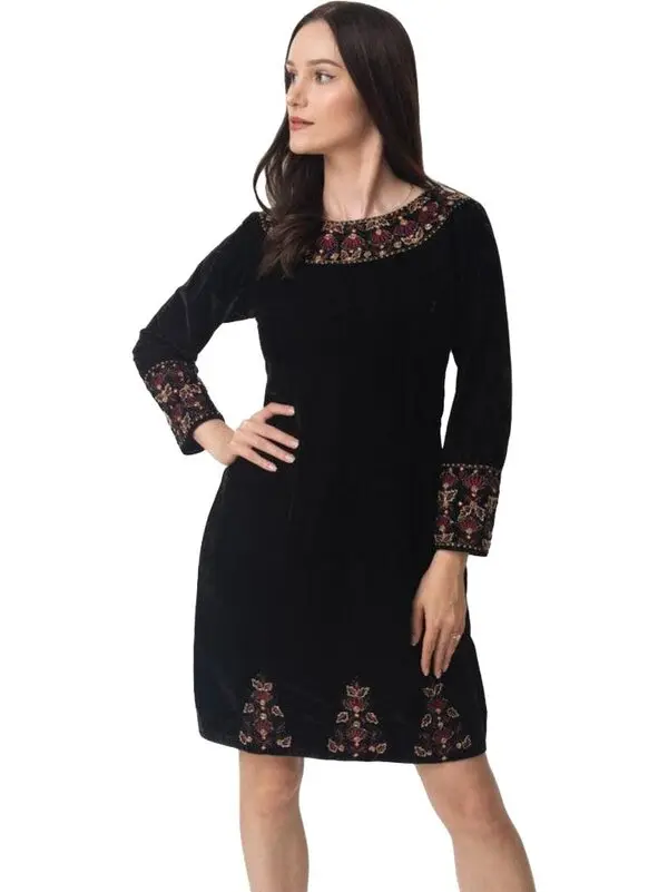 RAAS Arial Velvet Mini Dress Embroidered - Black