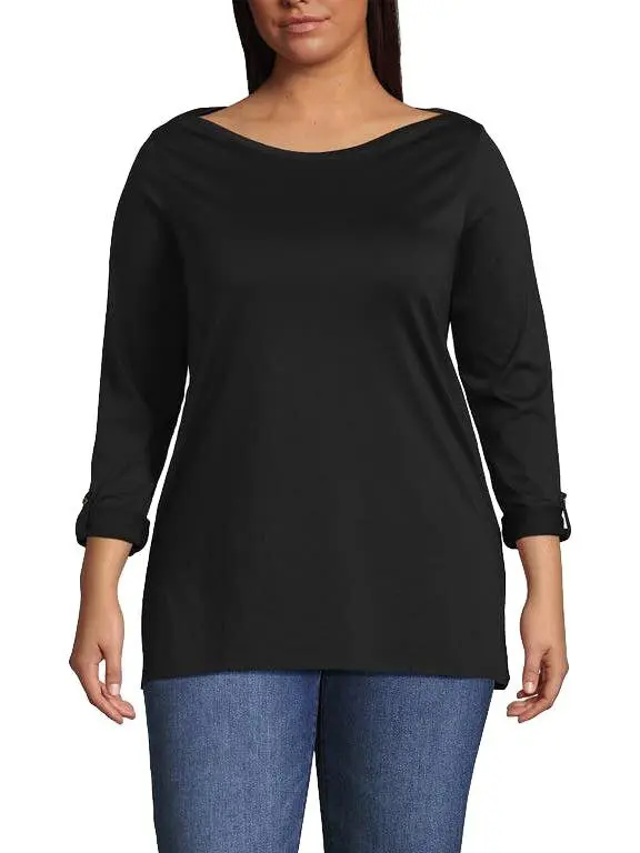 LANDS' END Supima Cotton Adjustable 3/4 Sleeve Boatneck Tunic - Black