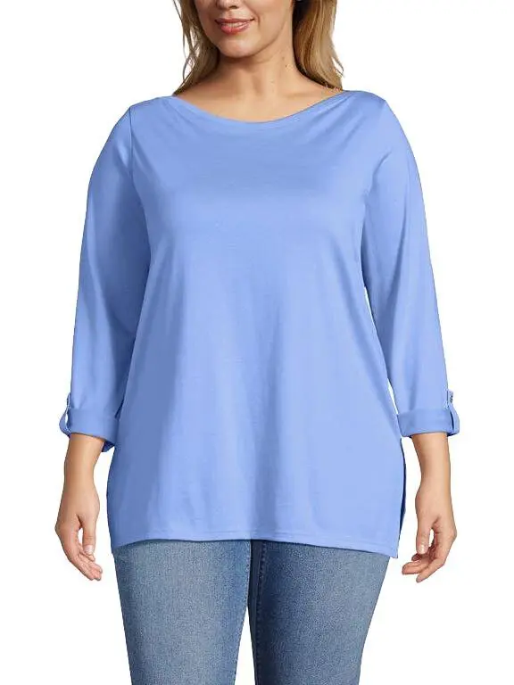 LANDS' END Supima Cotton Adjustable 3/4 Sleeve Boatneck Tunic - Clear Blue Sky
