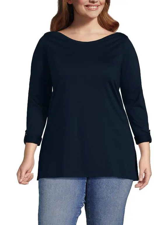LANDS' END Supima Cotton Adjustable 3/4 Sleeve Boatneck Tunic - Radiant Navy
