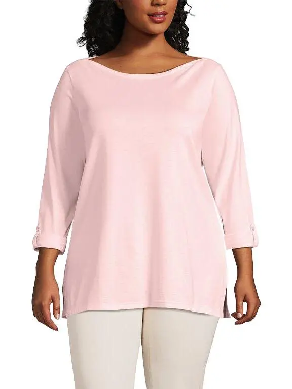LANDS' END Supima Cotton Adjustable 3/4 Sleeve Boatneck Tunic - Sea Salt Pink