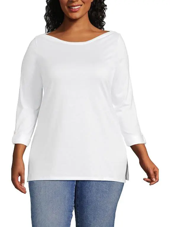 LANDS' END Supima Cotton Adjustable 3/4 Sleeve Boatneck Tunic - White