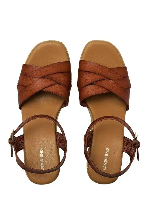 LANDS' END Espadrille Wedge Sandals - Cognac