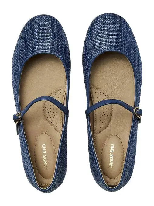 LANDS' END Classic Raffia Mary Jane Flats - Mediterranean Blue