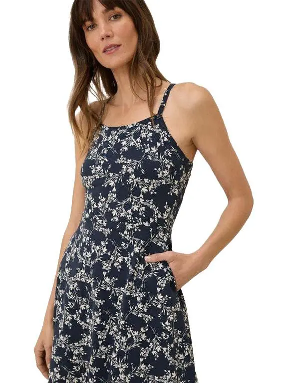 PACT Organic Cotton Fit & Flare Midi Dress - Bouquet Blooms Midnight Blue