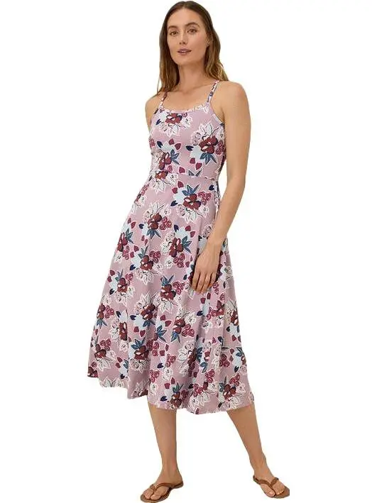 PACT Organic Cotton Fit & Flare Midi Dress - Fresh Flora Lavender Haze