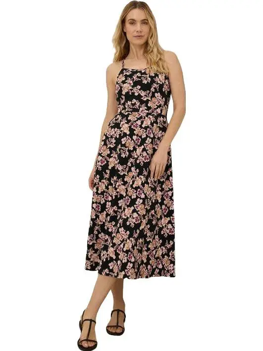 PACT Organic Cotton Fit & Flare Midi Dress - Scattered Posies Black
