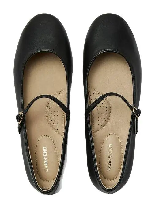 LANDS' END Classic Leather Mary Jane Flats - Black