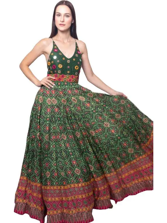 RAAS Denica Embroidered Open Back Gown - Green