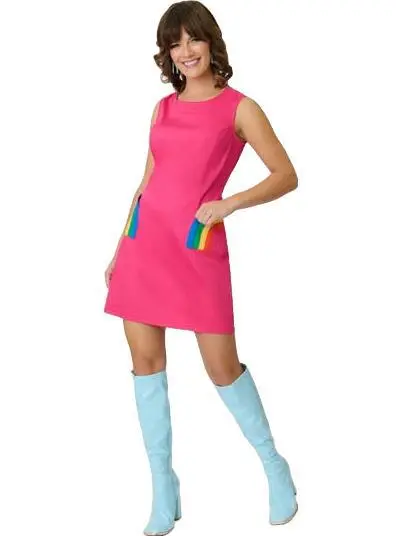 SMAK PARLOUR 1960s Sleeveless Mod Shift Dress - Hot Pink W/rainbow